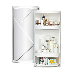 Bathroom Storage Corner Vanity Cabinet 24"x8.75"x8.75" Space Saver Rotating Organizer - 2-Tiered Storage Cabinet Countertop Storage or Wall Shelf - White Corner Shelf - Hidden Storage Rack