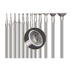 𝐋𝐮𝐨 𝐤𝐞 Bowl Shape Diamond Burr - 3/32'' Shank Diamond Mounted Wire Rounder Bits fits for Rotary Tool Includes Dremel (Pack of 13)