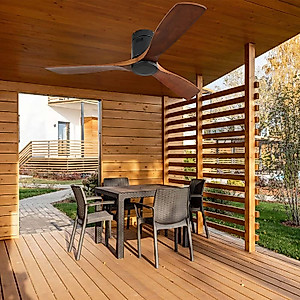 CACI Mall 52 Inch Ceiling Fan with Remote Control, Low Profile Flush Mount Ceiling Fan without Light, 3 Walnut Wood Ceiling Fan No Light, Noiseless Reversible ETL DC Motor with Timer