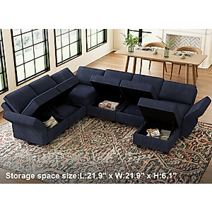 Belffin Modular Sectional Sofa with Storage Ottoman Seats, Corduroy Convertible Oversized Modular U-Shaped Sectional Couch for Living Room, Blue