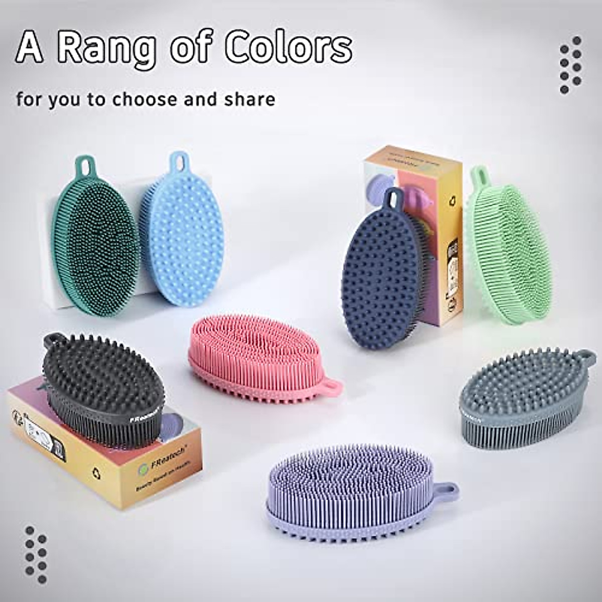 FREATECH Silicone Body Scrubber - Dual-sided Bath Shower Loofah Body Cleansing Brush for Gentle Exfoliation and Massage, Hygienic and Easy to Clean, for Men, Women and Kids, All Skin Types, Green