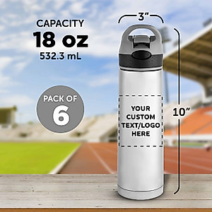 Custom Double Wall Stainless Steel Bottles 18 oz. Set of 6, Personalized Bulk Pack - Perfect for Water, Energy Drink, Iced Tea, Soda, Other Hot and Cold Beverages - Black