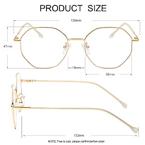 JOVAKIT Polygon Blue Light Blocking Glasses for Women Men Vintage Octagon Square Non-prescription Metal Eyeglasses (Gold 2)