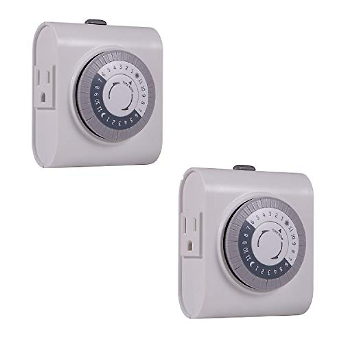 GE 24-Hour 2 Grounded Outlets Mechanical Outlet Timer, Timers for Electrical Outlets Indoor, Light Timers Indoor, Daily ON/OFF Cycle, Timer for Lights Inside, Christmas Tree Timer, 2 Pack, 46211