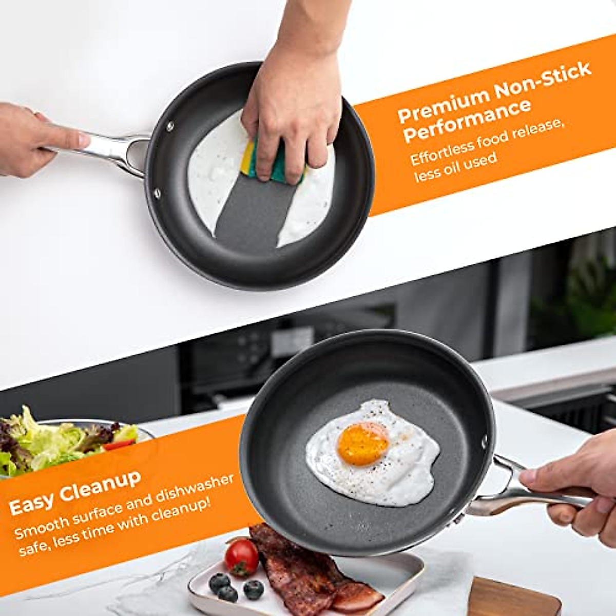 Induction Cookware 10 Piece, Fadware Pots and Pans Set Nonstick, Oven & Dishwasher Safe Cookware, Kitchen Cooking Pan Set with Glass Lids, Includes Frying Pans, Saute Pan, Saucepans & Stockpot, Black