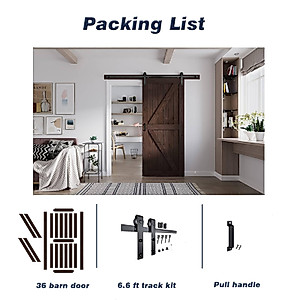 FREDBECK 36in x 84in Brown Barn Door with 6.6ft (79inch) Barn Door Hardware Track Kit and Handle Included, Double Surfaces,Simple Assembly is Required,K-Frame,Coffee