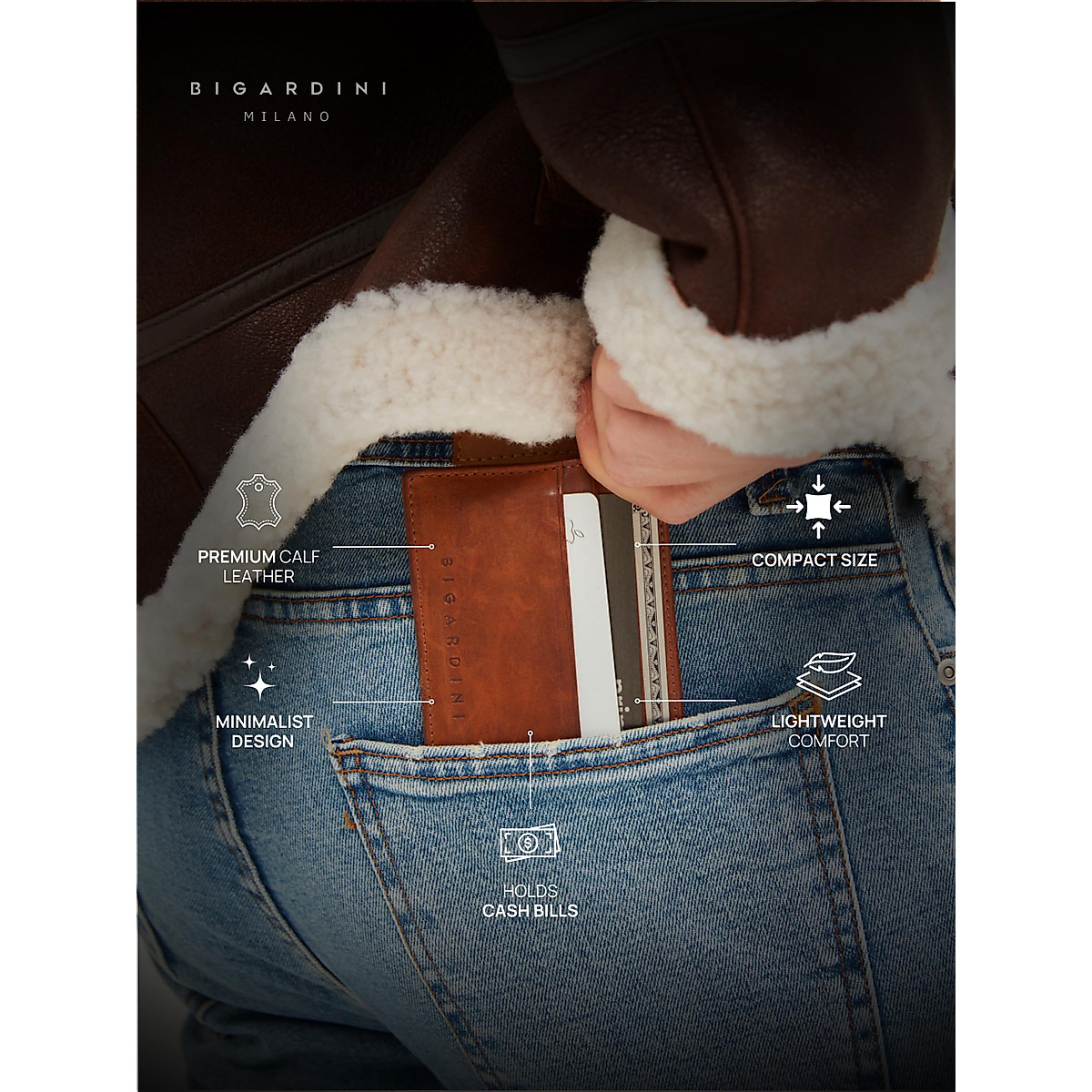 Bigardini Slim Minimalist Leather Card Wallet For Men & Women - RFID Blocking Leather Card Holder Wallets (Brown)