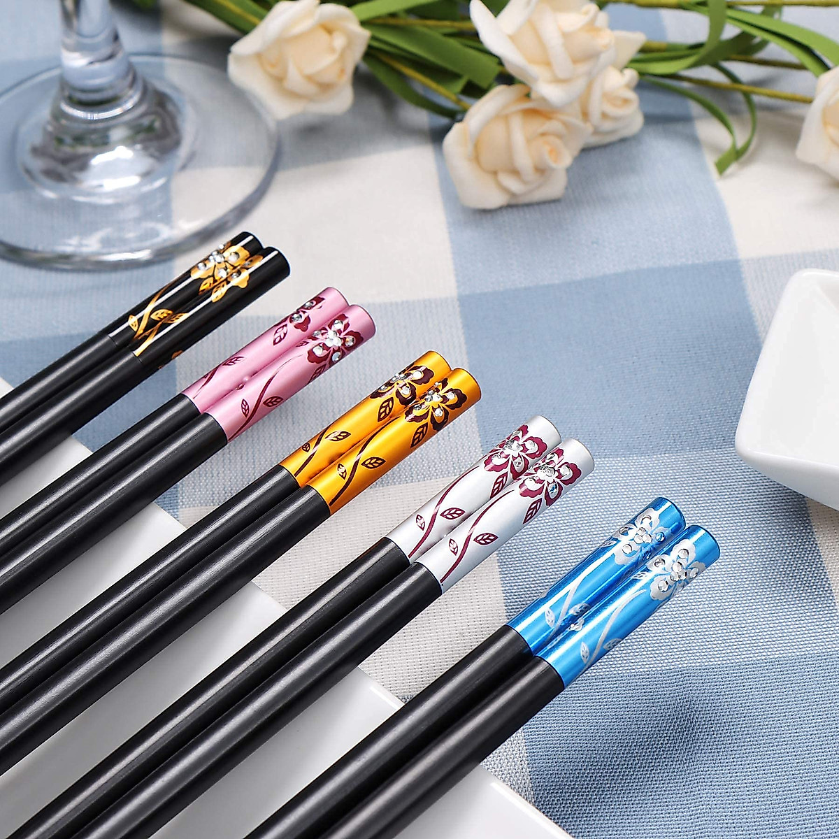 YOUPINLE 10 Pairs Fiberglass Chopsticks-Reusable Chopsticks Dishwasher Safe,9 1/2 Inches- Multicolored