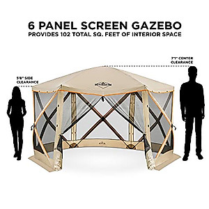 Hike Crew 6-Panel Pop-Up Screen House Gazebo 140x140 Inch – Instant Setup 6-Sided Hub Tent UV Resistant (SPF 50+) Fits 9 People Heavy Duty 210D Material – Includes Carry Bag & Ground Stakes