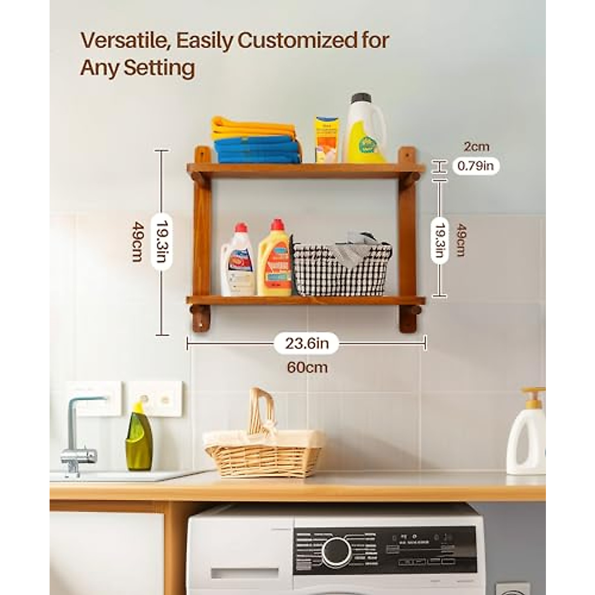 SUMGAR 24 Inch Floating Shelves for Wall Mounted Shelving Unit All Pine Wood 2 Tier Large Shelf for Bedroom Living Room Office Bathroom Home Decoration Storage Plant Photo Display Mid Century Modern