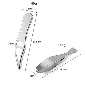 ARFUKA Fish Scaler Stainless Steel Fish Scale Remover with Bottle Opener, Fish Descaler Tool and Fish Bone Tweezer Seafood Tool Set Pack of 2