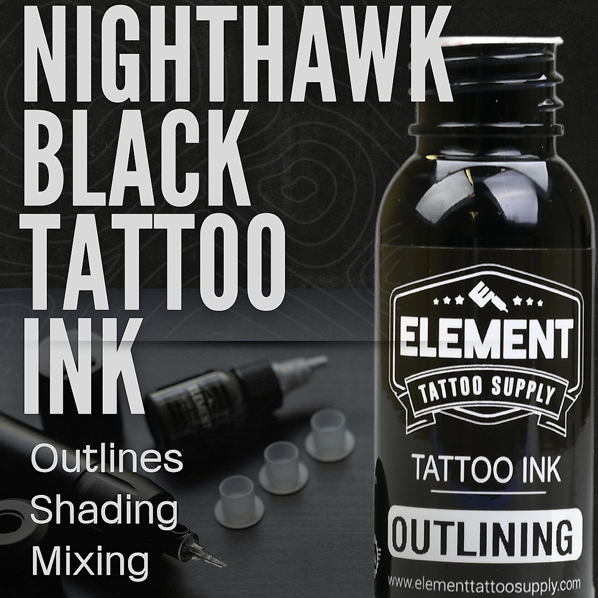 Element Tattoo Supply - Black Tattoo Ink Lining Outline Shading Mixing Ink Blending Solid Tattooing Ink Permanent for Human Skin Professional Vegan Tattoo Ink 1oz Bottle