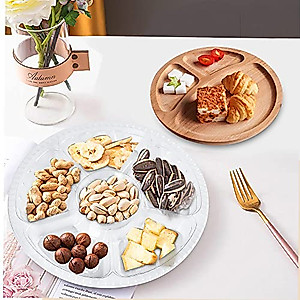 10 Pack Round Appetizer Serving Trays with Lids, 10 Inch Clear Plastic Veggie Fruit Snack Vegetable Food Serving Platters, Disposable Compartments 6 Sectional Catering Trays for Party and Buffet