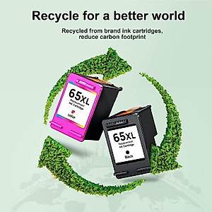 65XL Black and Color Combo Pack Remanufactured Ink for HP 65XL 65 XL for Deskjet 2680 2655 2652 2635 2624 DeskJet 3755 3752 3772 3720 Envy 5058 5052 5055 5034 5032 AMP 100 105 120 (Black, Tri-Color)