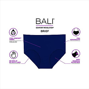 Bali Women's Comfort Revolution Seamless Brief Panty, White, 10/11