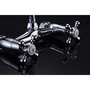 Sumerain Wall Mount Kitchen Faucets, 2 Cross Handles Chrome Finish,3" to 9" Adjustable Spread