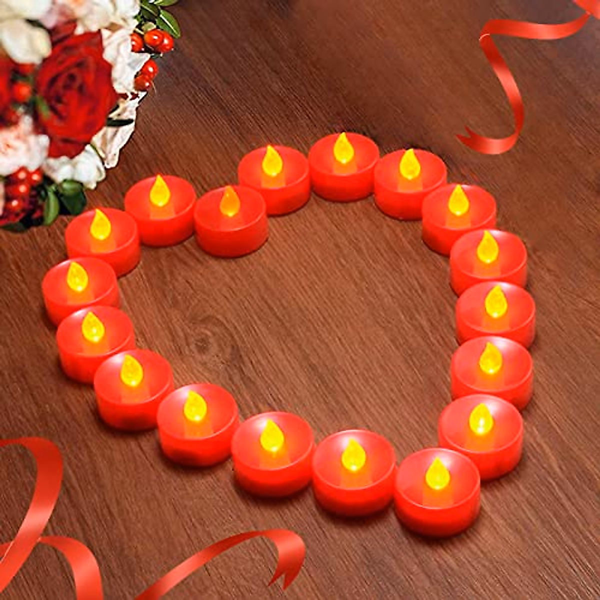 PChero 18 Packs Red LED Tea Lights, Battery Operated Flickering Flameless Tealights Electric Candles, Decorations for Wedding Party Halloween Christmas Centerpieces and Festival Celebration