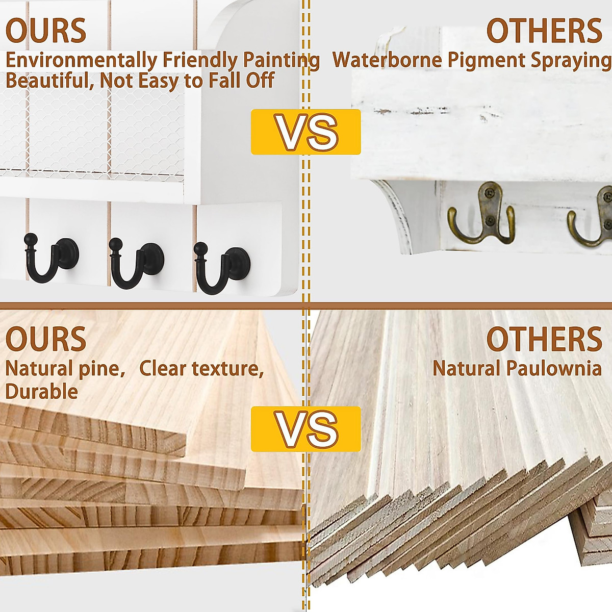 Ikviier Key Holder for Wall Decorative Made of Pine, Key Rack for Wall White, Key Hook for Wall with 5 Metal Hooks, Farmhouse Mail and Key Holder for Wall (White)