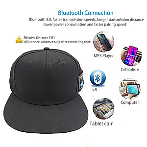 Snapback Baseball Cap Trucker Hat Bluetooth Rechargeable Hands Free Adjustable Black Structured Cotton Music Phone