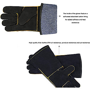 HH SPORTS Leather Welding Gloves,Heat/Fire Resistant,Mitts for forged, Tig,Mig,BBQ,Oven,Grill,Fireplace,Baking,Furnace,Stove,Pot Holder,welder,Animal Handling Glove.Black - 16 inches