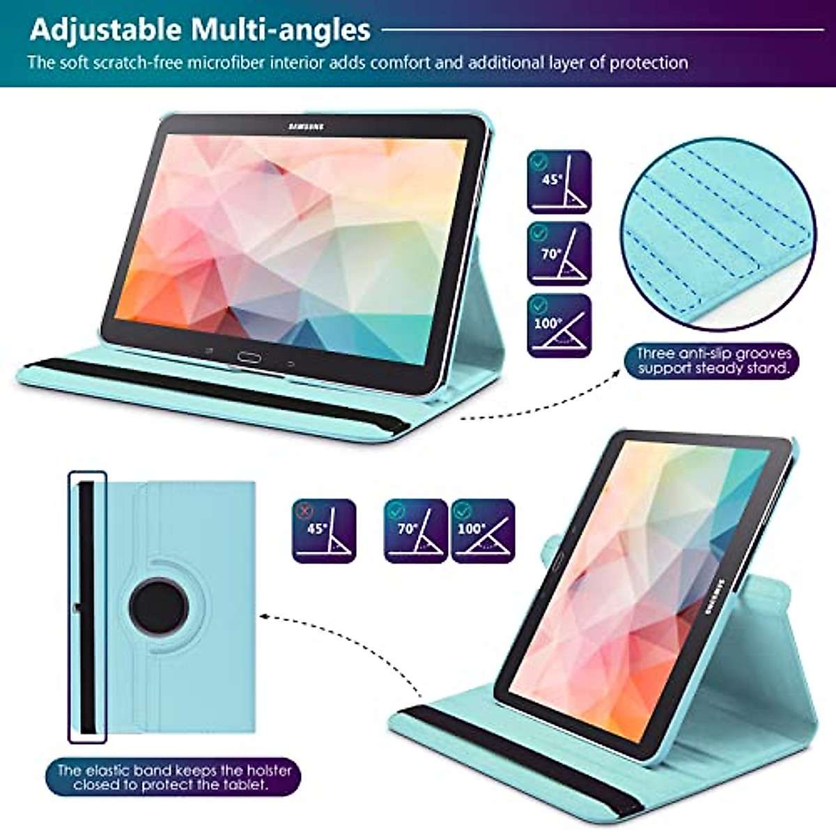 DETUOSI Rotating Case for Samsung Galaxy Tab 4 10.1" 2014 (SM-T530), 【Auto Sleep/Wake】 360 Degree Swivel Multi-Angle Stand Folio Leather Book Cover + Protective Hard Back Shell + Elastic Band Closure