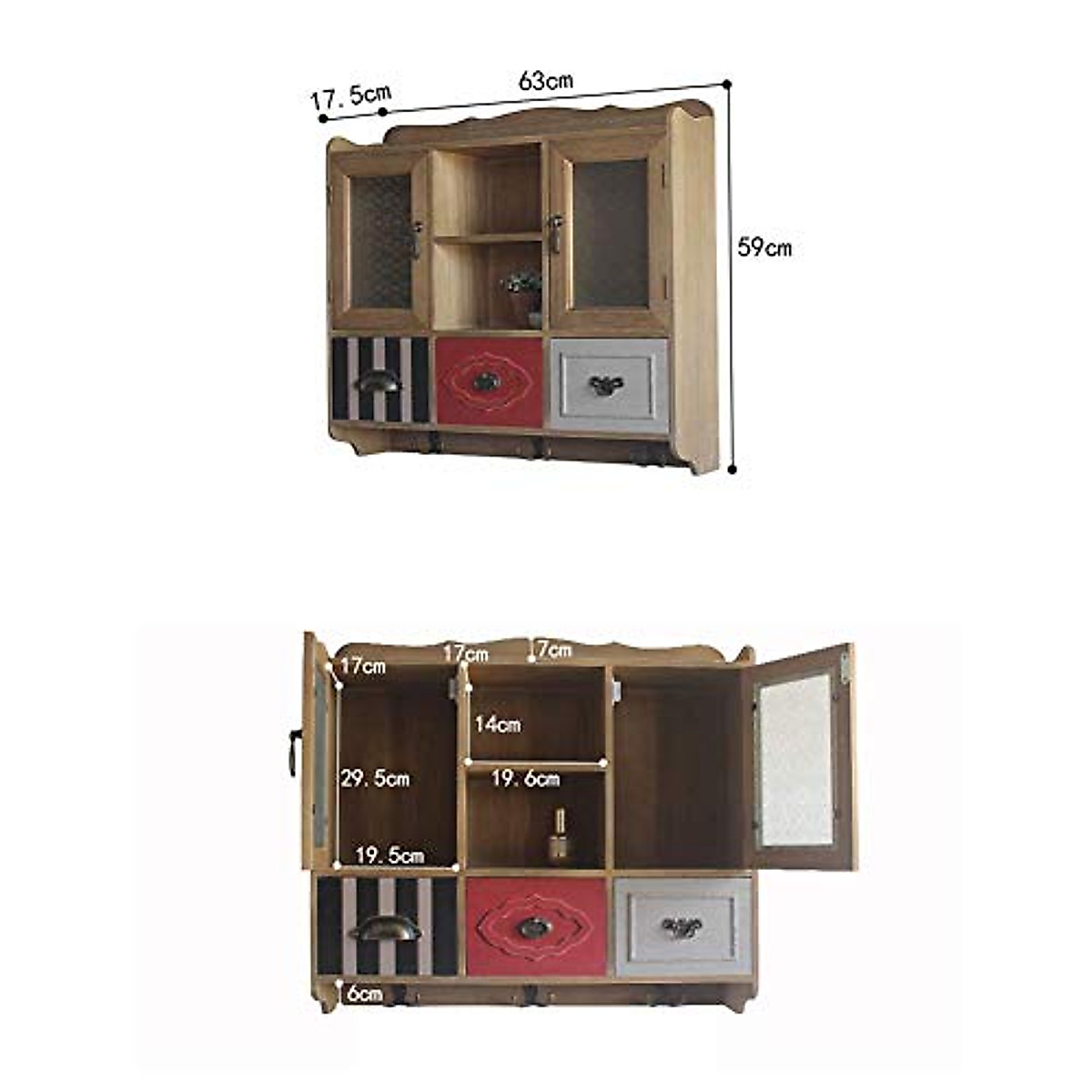 PIBM Stylish Simplicity Shelf Wall Mounted Floating Rack Shelves Retro Solid Wood Glass Doors and Windows Lockers Color Living Room,2 Colours, Wood , 63x59x17.5cm