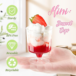 Kucoele 40 Pack 5 OZ Mini Dessert Cups with Spoons, Reusable Plastic Wine Cups Small Clear Party Serving Cups for Parfait Appetizer Pudding MousseTasting