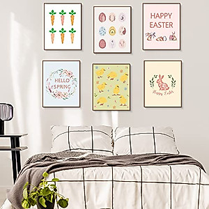 Geyee 6 Pcs Easter Boho Wall Art Bunny Wall Decor 8 x 10 In Canvas Pastel Aesthetic Wall Decor Unframed Bedroom Decor Pictures for Wall Holiday Poster Prints for Living Room (carrot)
