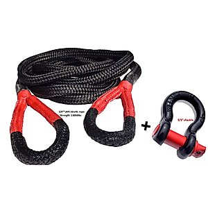 QIQU 3/4"×20ft Kinetic Recovery Rope & 5/8" D Shackle, Heavy Duty Vehicle Tow Ropes,Energy Rope,Double Braided Nylon Kinetic Rope (3/4"×20ft, Black 2)