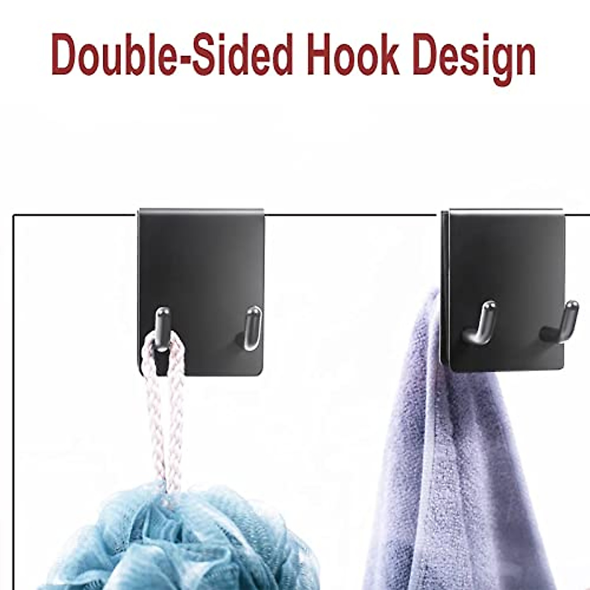 Holensun Towel Hooks Over Shower Door 0.32-0.39in Frameless Glass Hanger for Bathroom Matte Nickel Razor Squeegee Loofah Robe Holder 2 Pack (Black)
