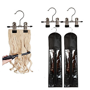 2-piece Hair Extensions Hanger with Storage Bag, wig bag dust-proof finisher suitable for professional hair extension storage bag, dust-proof trunk storage bag