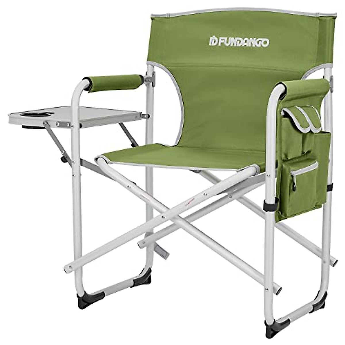 FUNDANGO Camping Chair with Side Table,Camping Director Chair with Armrest,Lawn Chair for Camping Fishing Picnic (Grass Green)