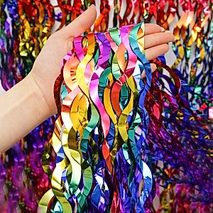 Shiny Wave Metallic Tinsel Foil Fringe Curtains 3.3x6.6ft Colorful Streamer for Party Decorations Birthday Wedding Graduation Baby Shower 2 Packs