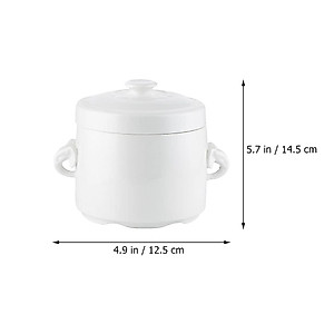 FRCOLOR Small Ceramic Stew Pot with Lid 520ml Steam Soup Bowl Steaming Cup with Handle for Home Kitchen Egg Custard Medicinal Birds Nest Tonic White