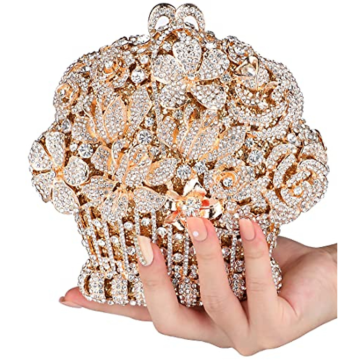 MOSSMON Flower Crystal Evening Clutch Bag Elegant Bride Wedding Party Purse for Women
