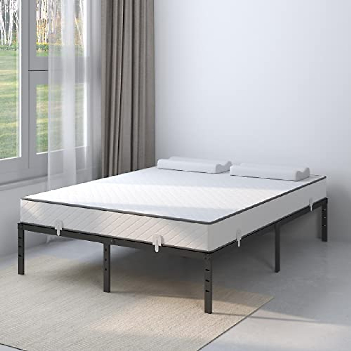 Upcanso 6 PCS Mattress Non Slip Gaskets Metal Pad Helps Stop Mattress and Topper from Sliding, Easy to Install, Strong Durable Iron Baffle Grips Prevent Slipping, White