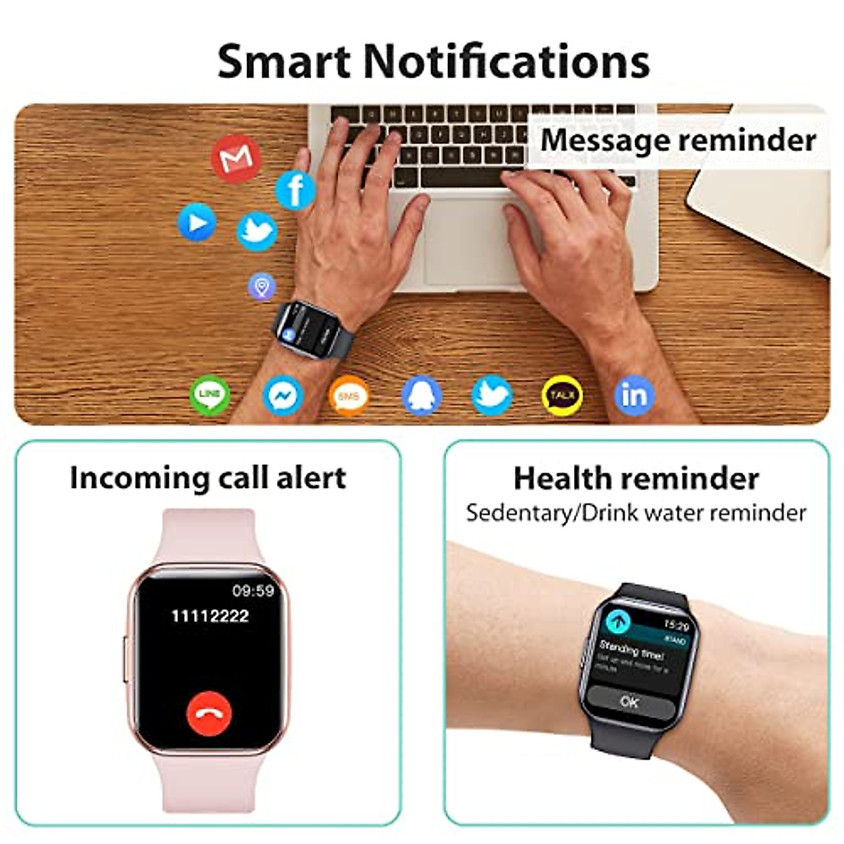 WalkerFit A1 Smart Watch for Woman Man, Fitness Tracker with Heart Rate/Sleep Monitor,Pedometer, IP68 Waterproof, 1.7" Touch Screen, Activity Tracker with Calories, Support Android iPhone iOS, Pink