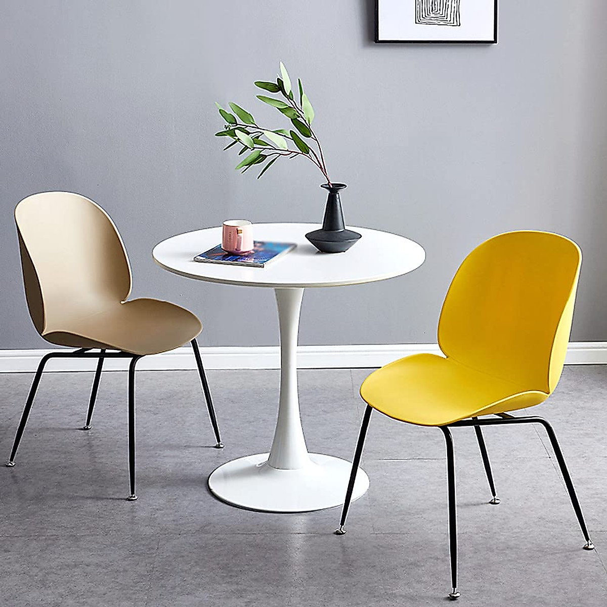 MIINO Round Modern Style Solid Wood Dining Table Dining Furniture with Tulip Base, Small Table for Office Small Coffee Table for 2, White, 23.6" W