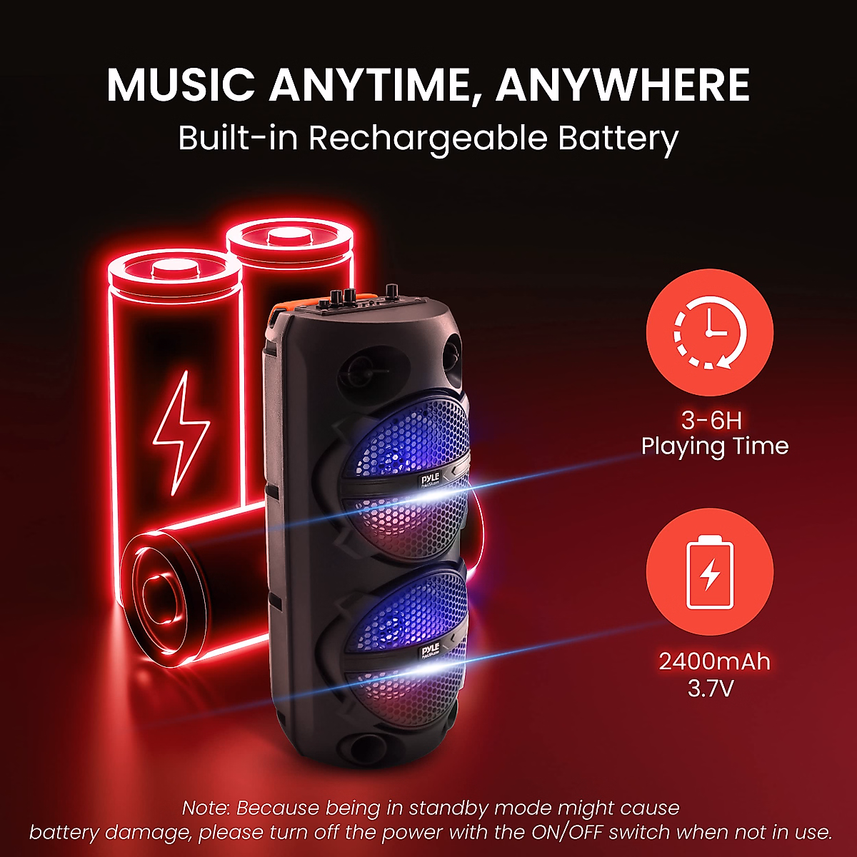 PyleUsa Portable Bluetooth PA Speaker - 200W Dual 6" Rechargeable Indoor/Outdoor BT Karaoke Audio System - TWS,LED Display, FM/AUX/MP3/USB, 6.5mm in, Carry Handle - Wireless Mic, Remote Control