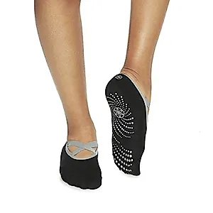 Gaiam Grippy Barre Socks for Extra Grip in Standard or Hot Yoga, Barre, Pilates, Ballet or at Home for Added Balance and Stability, Black/Grey