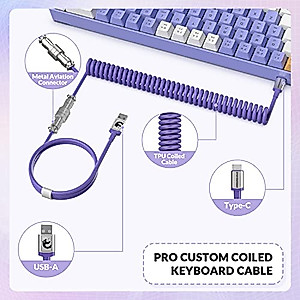 ZIYOU LANG RK-T8 Wired 65% Mechanical Gaming Keyboard with RGB LED Backlit Anti-ghosting TKL Mini 68 Key Custom Coiled C to A Cable Tactile Blue Switch for PS4 PS5 Xbox PC Mac Gamer(White Purple)