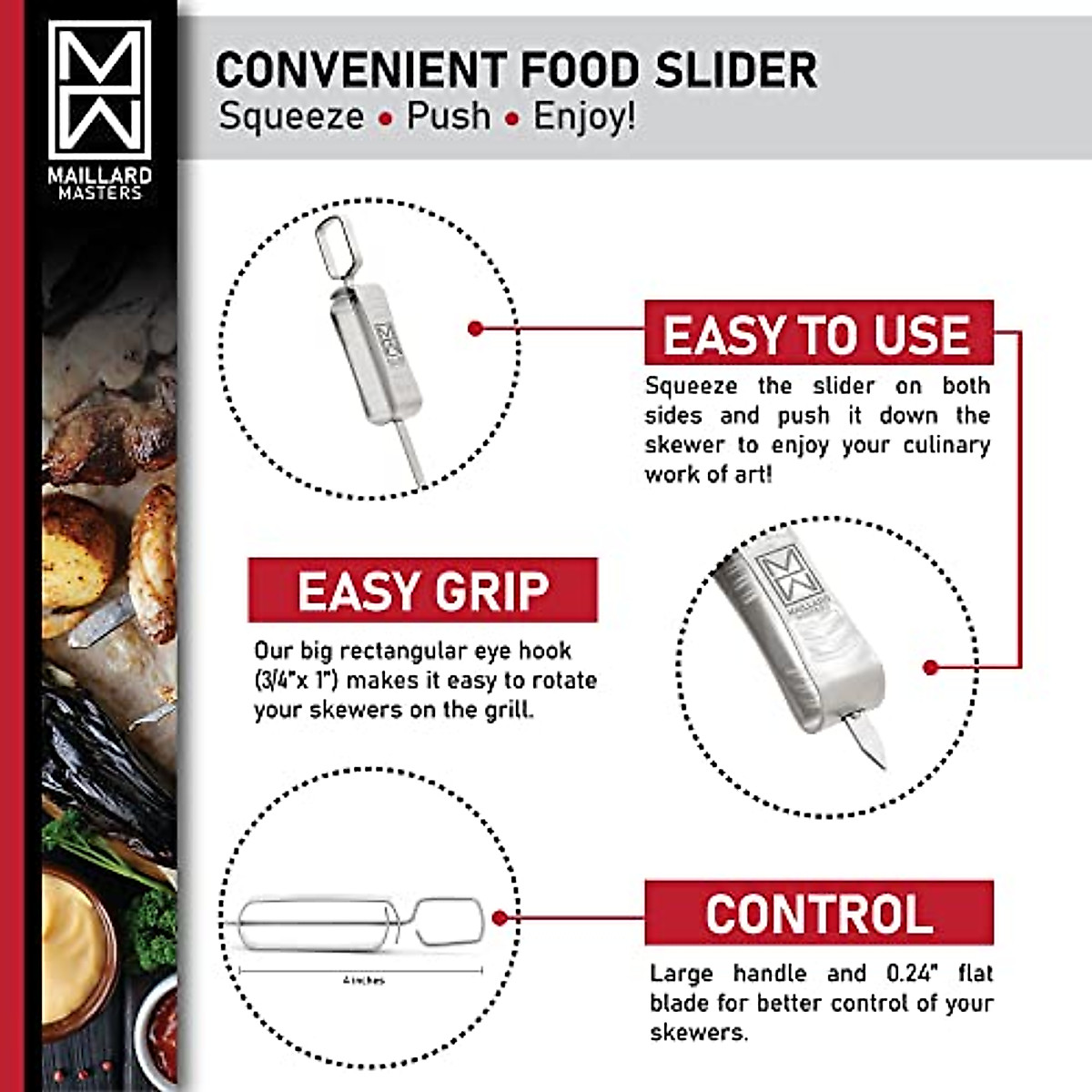 MAILLARD MASTERS Metal Skewers for Kabobs - Flat BBQ Skewers for Grilling with Sliders + Corn Holders. Carrying Case Giftset. Grill Meats, Shrimp, Chicken and Veggies like a PRO (16 pcs total)