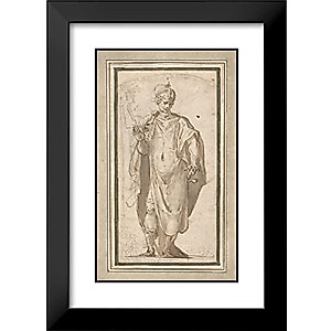 ArtDirect Cesare Nebbia 12x18 Black Modern Frame and Double Matted Museum Art Print Titled - Standing Figure of a Warrior King (1536-1614)