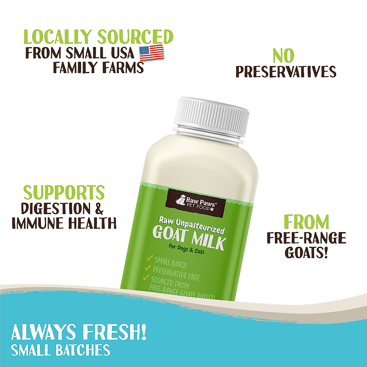 Raw Paws Raw Unpasteurized Goat Milk for Dogs & Cats, 16-oz, 14 Pack - Pet Milk Replacer for Puppies & Kittens, Goats Milk Supplement for Dogs, Sensitive Stomach Dog Food Topper, Frozen Raw Goat Milk