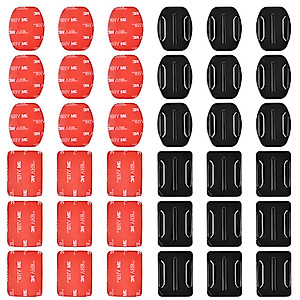 18 Pcs Adhesive Mounts for GoPro Cameras, 9 Pcs Curved Mounts & 9 Pcs Flat Mounts with Sticky Pads, Tape Mount to Your Helmet, Bike, Board, Car