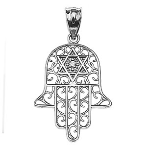 Filigree Diamond Hamsa Pendant in Sterling Silver