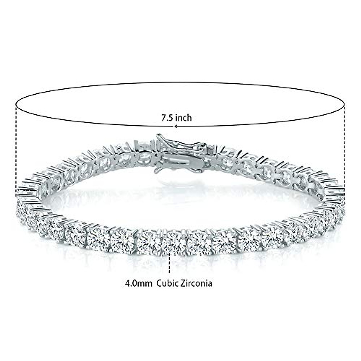 MDFUN 14k White Gold Plated 4.0 Cubic Zirconia Tennis Bracelet for Women and men（7.5" tennis bracelet）