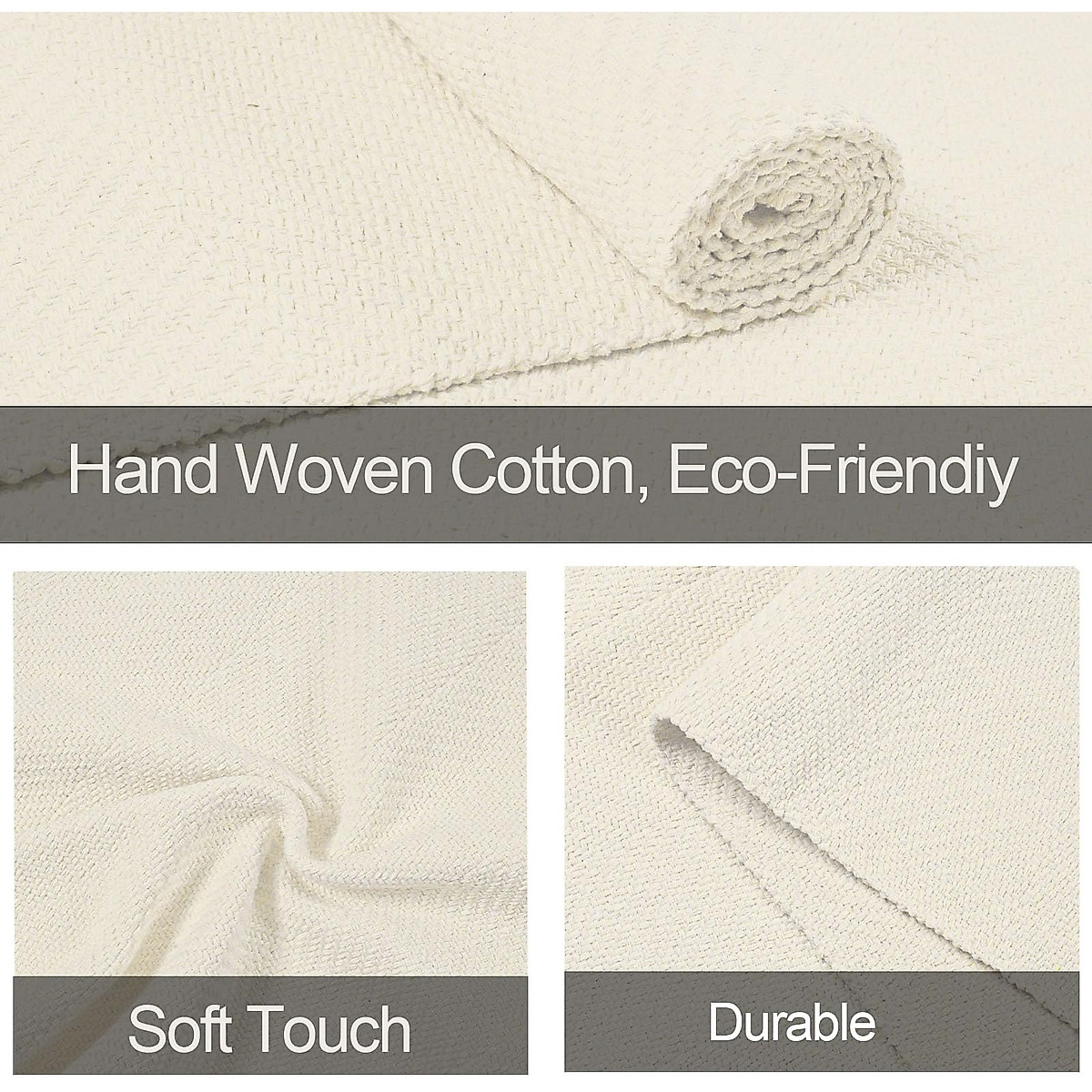 HXJDCL Farmhouse Kitchen Runner Rug 2'x 6',Cream Cotton Woven Washable Bedroom Runner Rug Reversible Hallway Rug Boho Laundry Room Rug for Living Room Sink Area Rug