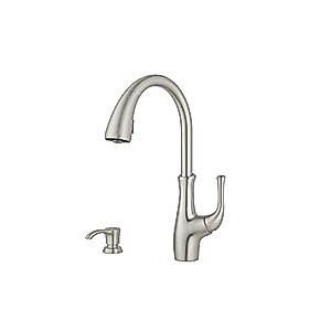 Pfister Vosa Kitchen Faucet with Pull Down Sprayer and Soap Dispenser, Single Handle, High Arc, Spot Defense Stainless Steel Finish, F5297VVGS