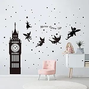 decalmile Black City Wall Decals Never Grow Up Quotes Stars Wall Stickers Baby Nursery Room Kids Bedroom Wall Decor